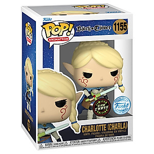 Funko Exclusive 3-Piece Bundle - Black Clover Charlotte Roselei Special Edition GITD Chase Pop! Animation Glow GITD Vinyl Figure #1155 with Heavy Duty Sliding Monkey Box Sorter and Pop Protector