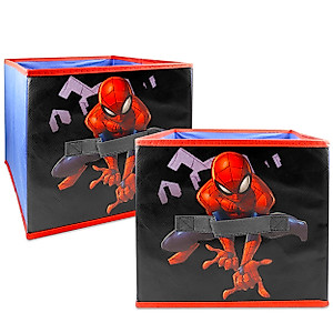 Marvel Spiderman Storage Bin 2 Pack ~ Superhero Room Accessories Bundle | Spiderman Locker Bins for Boys, Girls Room Organization with Stickers and More (Marvel Room Decor)