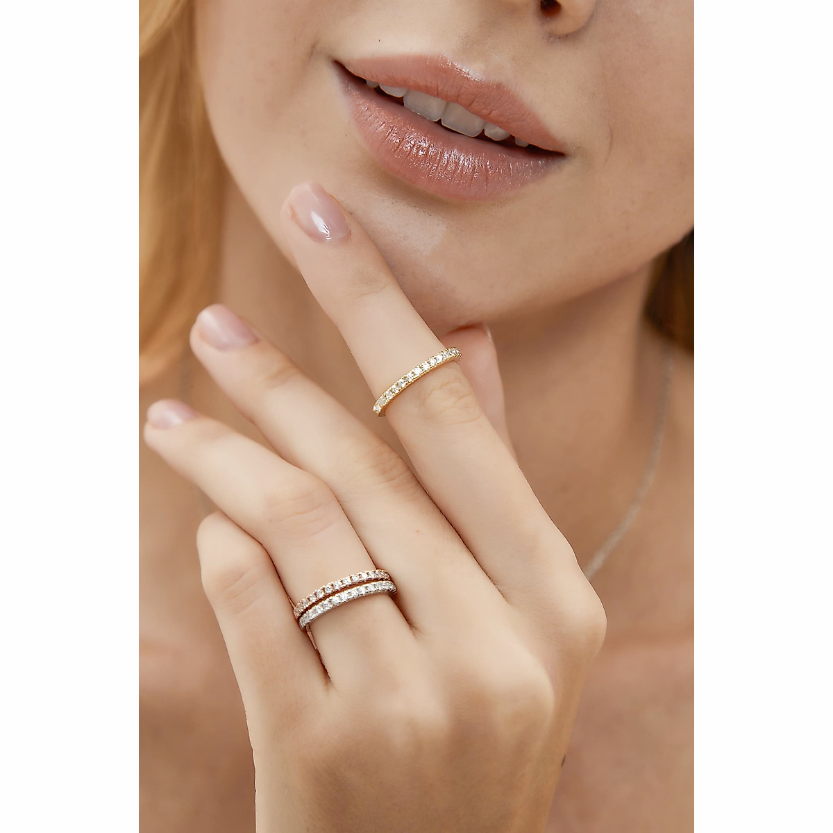 EAMTI 2mm 925 Sterling Silver Wedding Band Round Cubic Zirconia Full Eternity Stackable Engagement Ring for Women Size 8