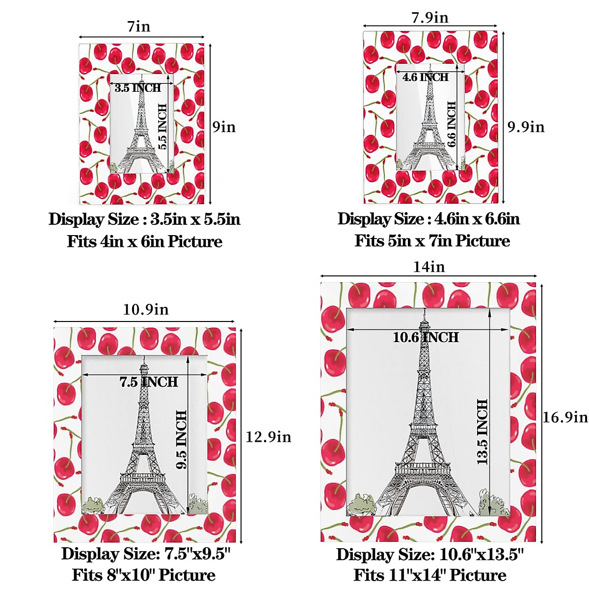 Pardick Cherry 8x10 Picture Frame, Red Fruit Wooden Photo Frames for Tabletop and Wall Display, Picture Frame Home Office Decor