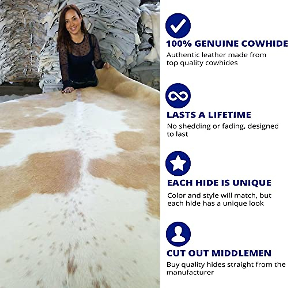 ecowhides | Genuine Cowhide Rug, Brindle White Belly Brazilian Cowskin, Area Rug, Western Home Decor, Premium Quality, Living Room Accessories, (X-Large) 7 x 6 ft