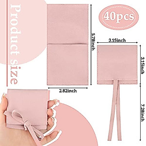 40 Pcs Microfiber Jewelry Pouch 8 x 8 Cm, Jewelry Packaging Bag Luxury Small Jewelry Gift Bags Bow Tie Microfiber Bag for Bracelet Necklace Packaging, Envelope Style with Strings and Divider, Pink