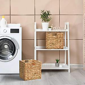 Storage Baskets Wicker Cube Baskets Foldable Handwoven Storage Baskets Bins with Handles Water Hyacinth Laundry Organizer Totes with Letter Boards and White Markers Set of 6 Pcs,12x12x12inch