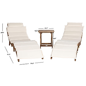 SAFAVIEH Outdoor Collection Pacifica Natural Brown Solid Wood/Beige Cushion 3-Piece Chaise Lounge Set with Table (PAT7020B)