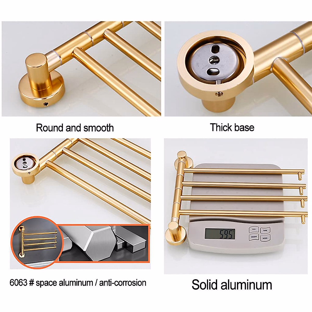 Swing Out Towel Bar, Gold Folding Arm Swivel Hanger Bathroom Storage Organizer Rustproof Wall Mount Polished Surface, Hand Towel Holder for Shower Room, Kitchen gold-2bars