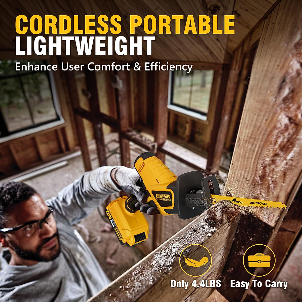 ALLOY POWER 20V Cordless Reciprocating Saw, 0-3500 SPM, with 2 Packs Batteries, Tool-free Blade Change, LED Light Power Reciprocating Saws, 6 Saw Blades Kit for Wood/Metal/PVC Cutting Included