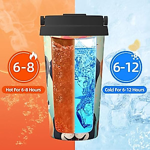 GTKSYNVE Reusable Coffee Mug with Lid and Handle, Cartoon dog Tumbler for Hot & Cold Drinks 16oz Stainless Steel Insulated Coffee Tumblers Double Wall Vacuum Thermal Cup
