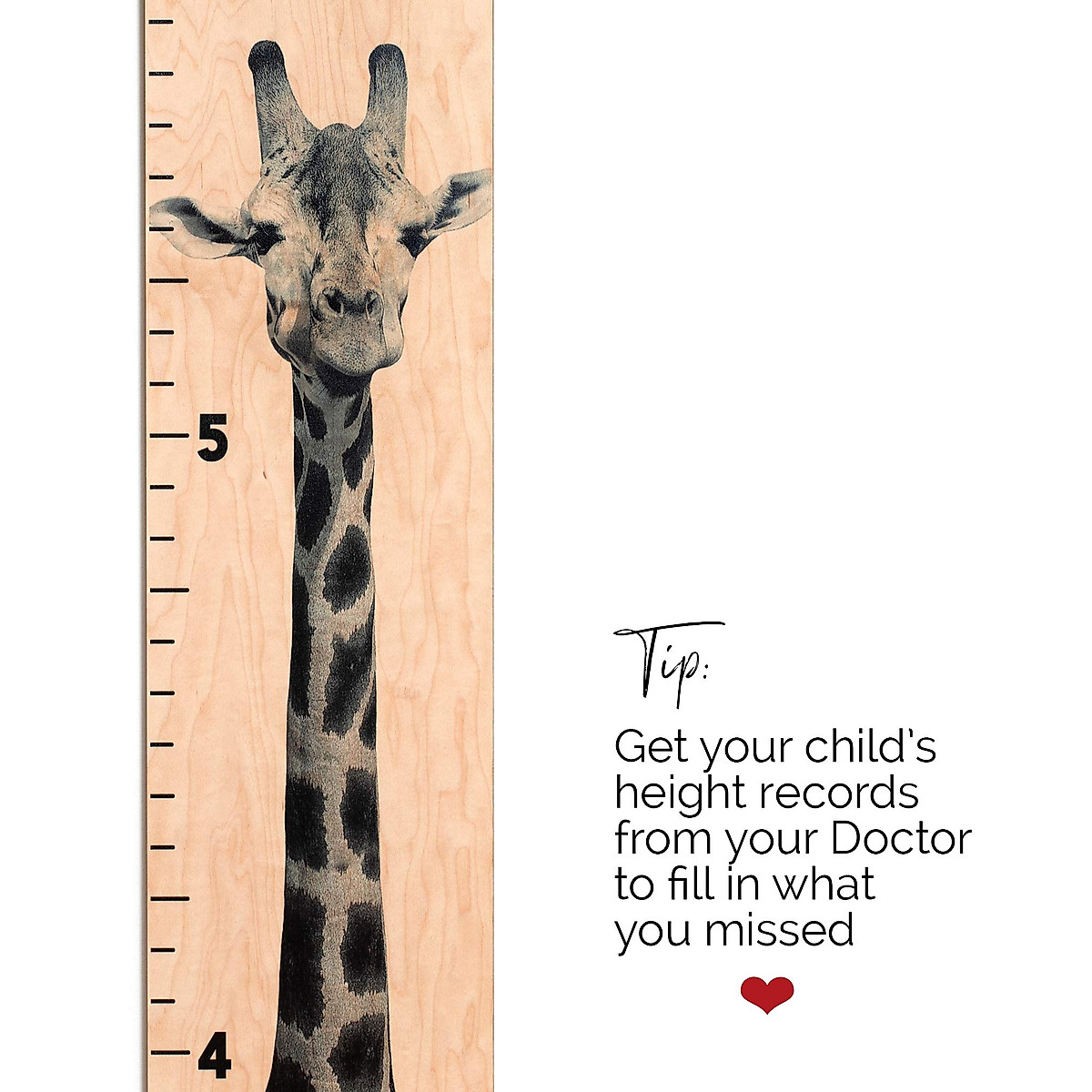 HEADWATERS STUDIO Wooden Ruler Growth Chart for Kids, Boys & Girls - Height Chart & Height Measurement for Wall - Kids Nursery Wall Decor & Room Hanging Wall Decor - Giraffe Theme - Natural