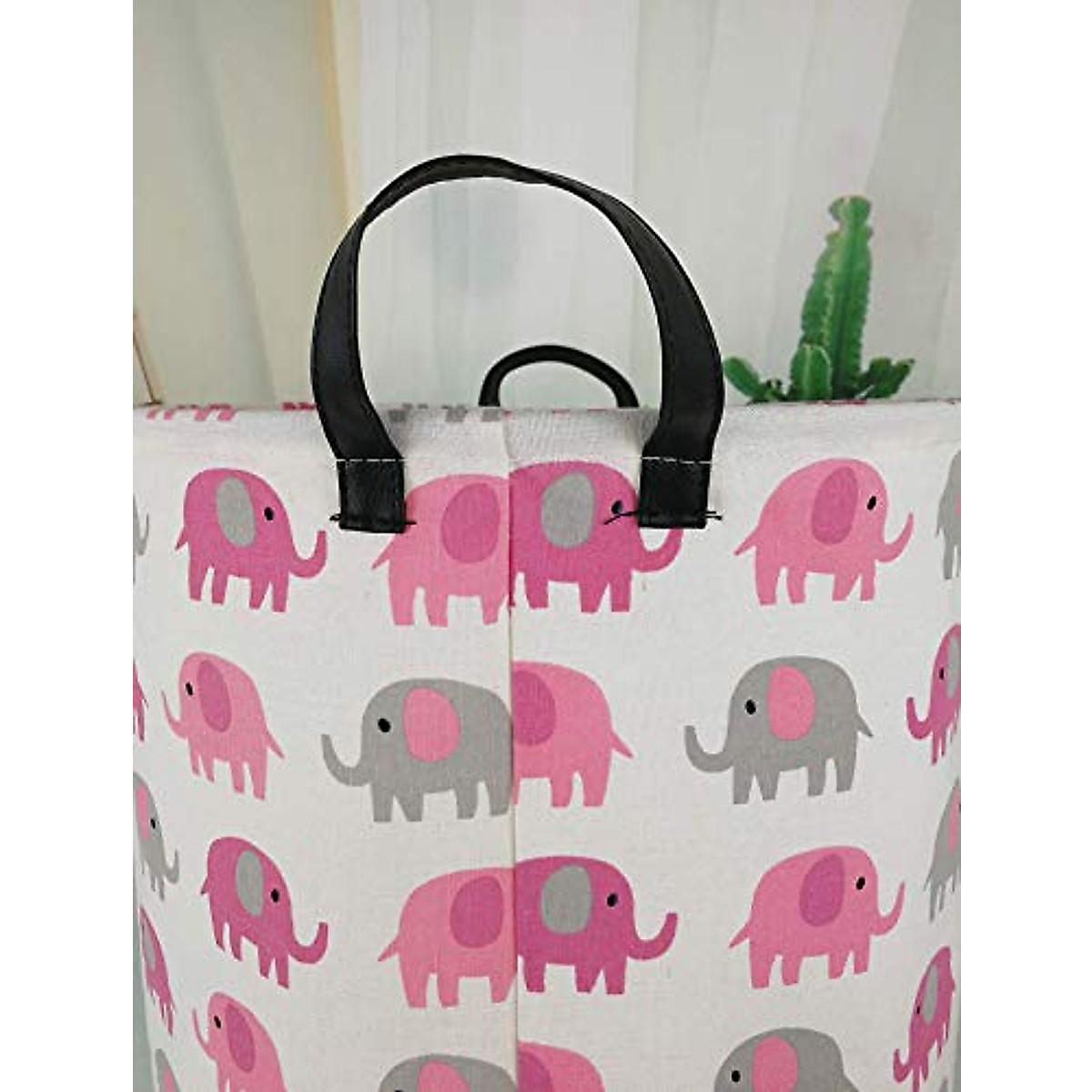 HUAYEE 19.7 Laundry Hamper Toys Box Storage Bins Canvas Waterproof Collapsible Clothes Organizer Basket with Handle Freestanding Large Cute Light Weight for Home Kids Baby Room(elephant)