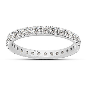 SAVEARTH DIAMONDS 4/5 ct. t.w Lab Created Moissanite Diamond Full Eternity Stackable Wedding Band Ring In 14K White Gold Over Sterling Silver Jewelry For Women (VVS1 Clarity, 0.80 Cttw)-6.5