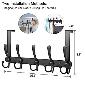 C&AHOME Over The Door Hooks - 10 Hooks Over Door Hanger Racks,Over Door Coat Rack for Hanging Clothes Hat Towel, Heavy Duty Black Over The Door（Stainless Steel）