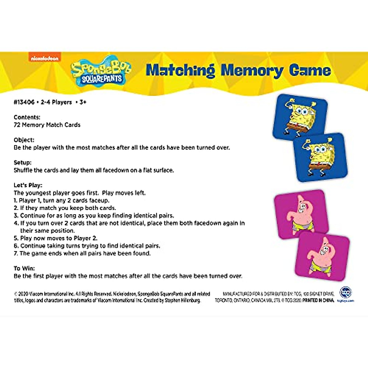 SpongeBob Memory Matching Card Game for Kids