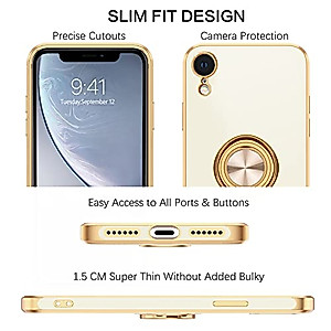 BENTOBEN for iPhone XR Case, Phone Case iPhone XR, Slim Fit Kickstand Ring Holder Design Shockproof Protection Soft TPU Bumper Drop Protective Girls Women Boys iPhone XR 6.1" Cover, White/Gold