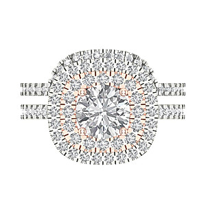Clara Pucci 2ct Round Cut Halo Solitaire Created White Sapphire Engagement Promise Bridal Ring Band set 14k White Rose Gold 8.5