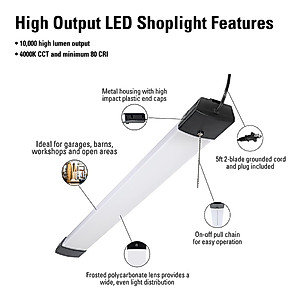 Metalux SHP 4 ft. 128-Watt Equivalent, 10000 Lumens Integrated LED, White Shop Light, 4000K CCT