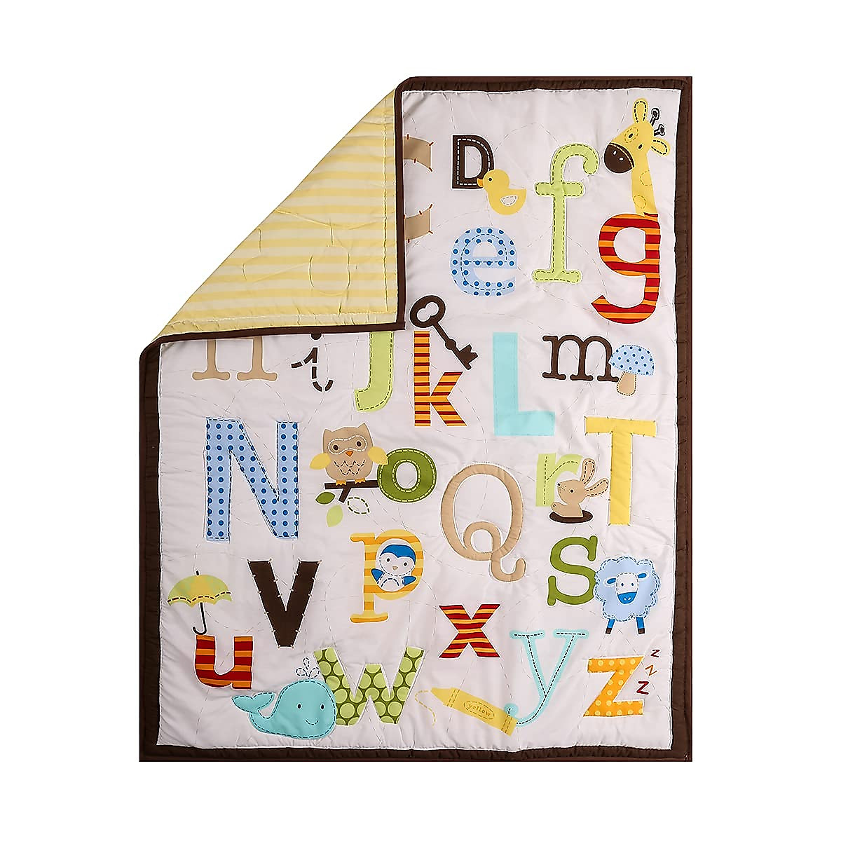 Brandream Nursery Bedding for Boys ABC Crib Bedding 3 Piece Cute Owls Elephant Whale Comforter Set, Mint Blue Grey