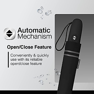Weatherproof Automatic Rain Umbrella, Compact, Lightweight, and Wind Resistant Folding Umbrella for Travel, Full 42 Inch Arc, Black