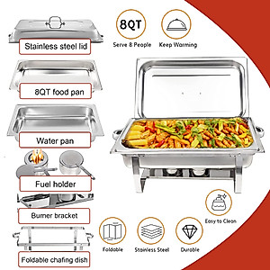 MRIISEL Chafing Dish Buffet Set - 4 Pack, 8 Quart Stainless Steel Chafer Buffet Servers and Warmers Set with Folding Frame for Weddings, Parties, Banquets, and Catering Events