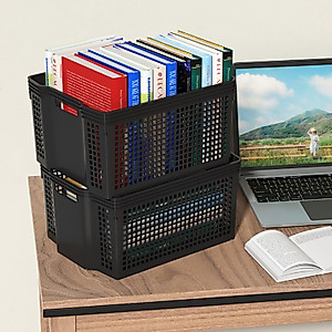 Yarebest 12 Packs Plastic Stacking Baskets, Black Storage Baskets Large