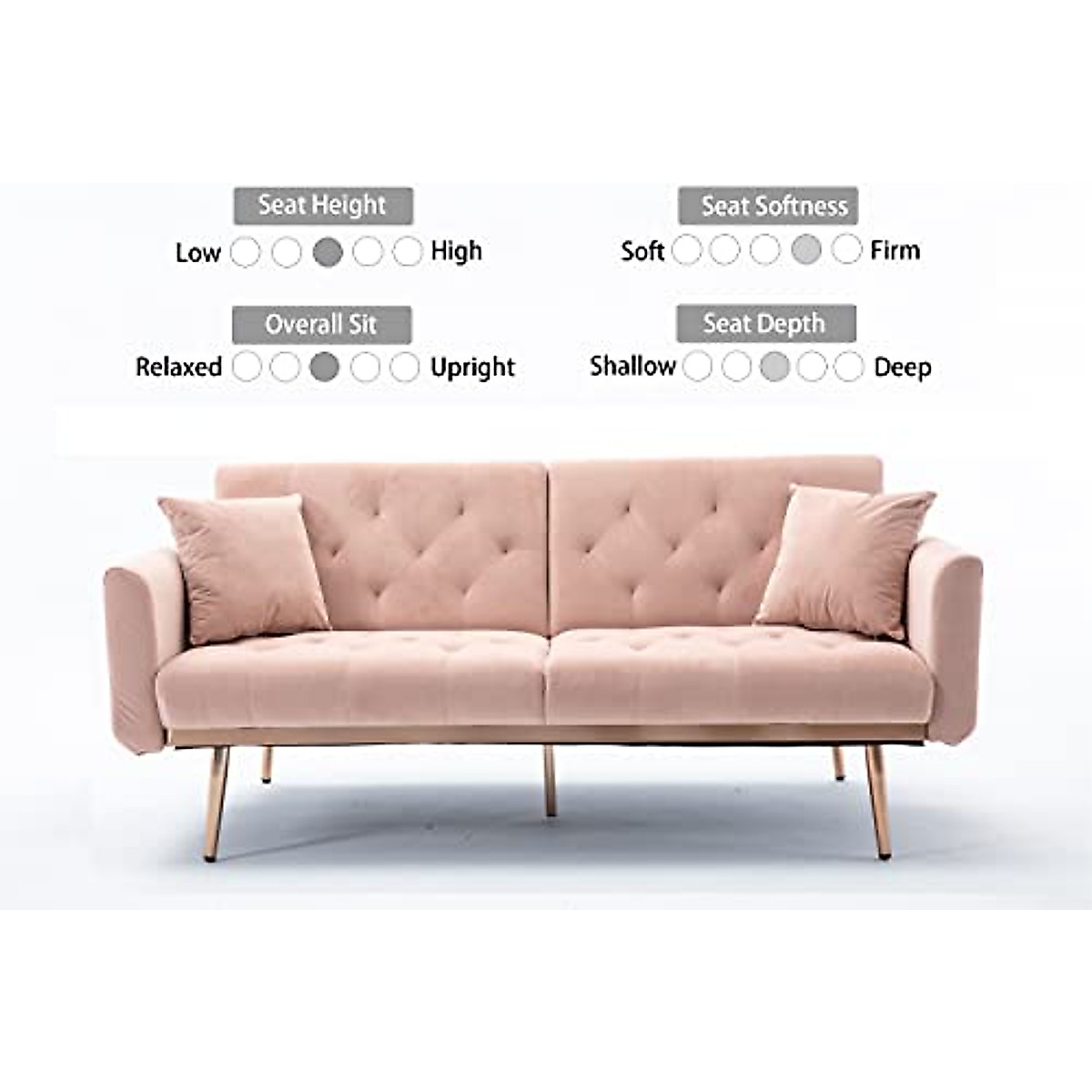Convertible Sofa Bed Loveseat, Adjustable Couch Bed Folding Loveseat Bed Daybed Guest Bed, Modern Futon Sofa Bed Velvet Sofa,Small Love Seat Sofa for Living Room, (Pink)