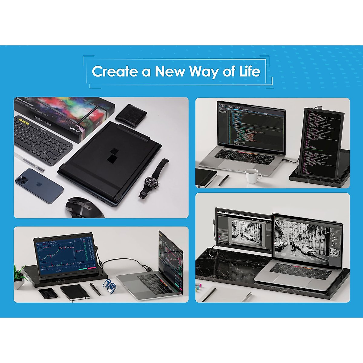New Mobile Pixels Duex Plus Portable Monitor, 13.3" Full HD 1080P IPS Dual Laptop Monitor, USB C/USB A Plug and Play Portable Display,Windows,Mac,Android,Switch Compatible