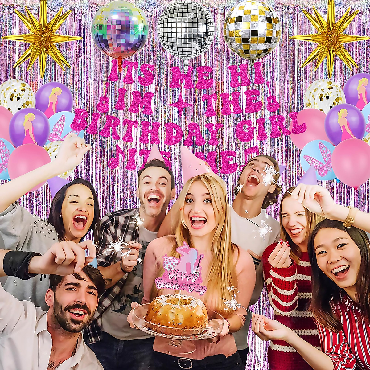 Holkcog Pink Its Me Hi Im The Birthday Girl Its Me Banner Music Star Party Decorations Singer Banner Fan Birthday Party Decoration Singer Cake Topper Pink Blue Balloons Honeycomb Centerpieces（31pcs）
