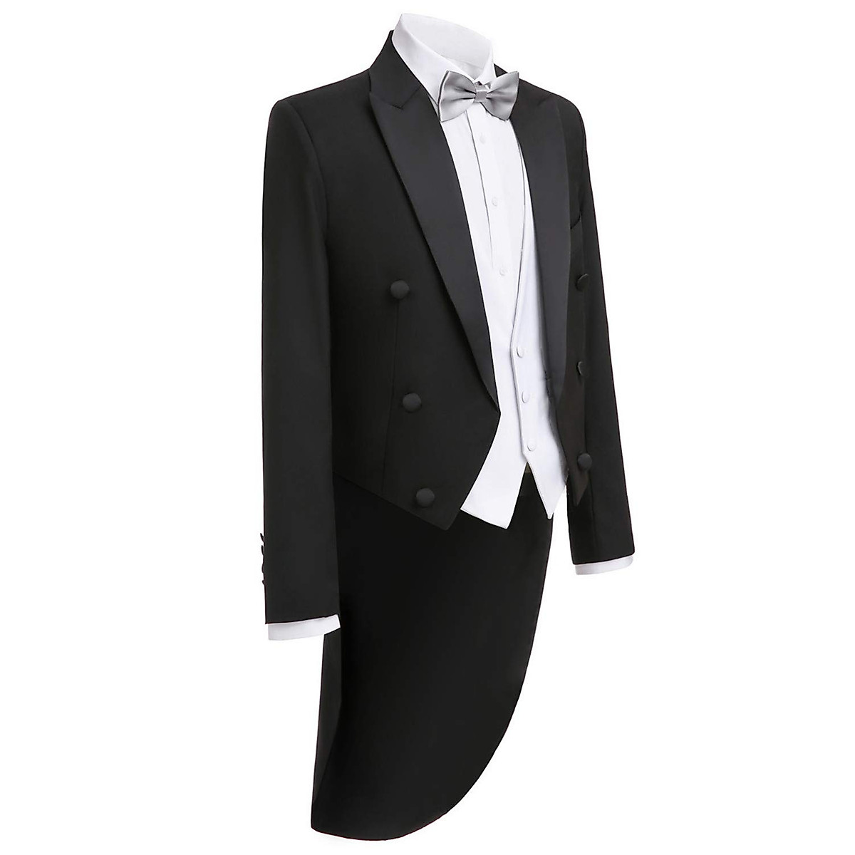 Lilis Men's Fashion 3 Piece Black Tuxedo Tails Includes Tailcoat Vest& Formal Pants