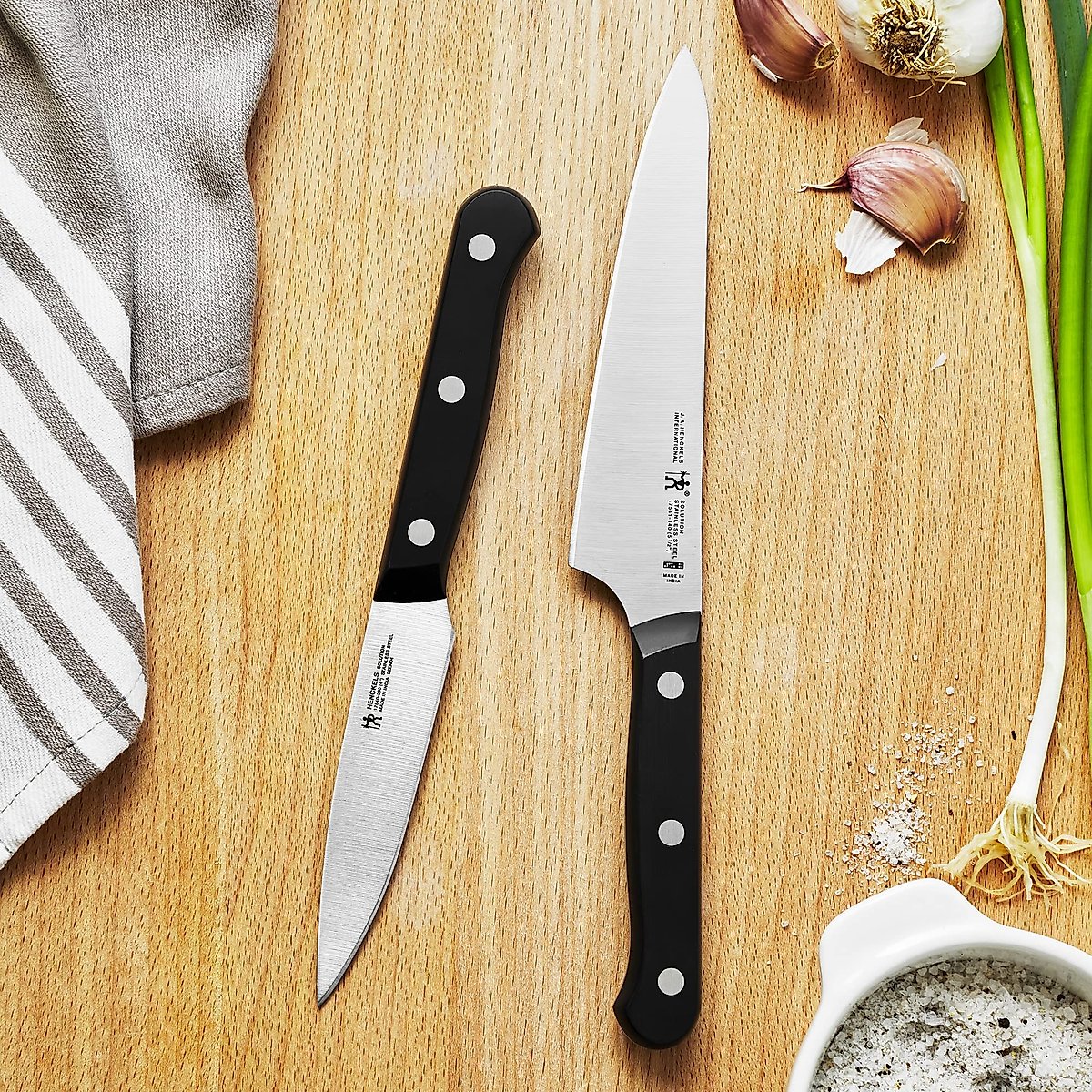 HENCKELS Solution Razor-Sharp 2-Piece Compact Chef Knife Set, German Engineered Knife Informed by over 100 Years of Mastery, Black