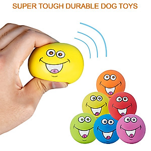 Coricorsu Squeaky Dog Toys Chewing Durable Teething Latex Rubber Soft Interactive Fetch Play Dog Balls with Funny Smile Face for Puppy Small Medium Pet Dog (6PCS)