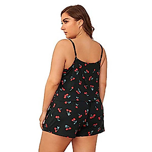 Floerns Women's Plus Size Cherry Print Cami Top and Shorts Pajama Sets A-Black 2XL