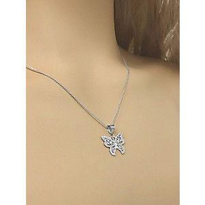Elegant Sterling Silver Filigree & Sparkle-Cut Butterfly Charm Pendant Necklace, 18"