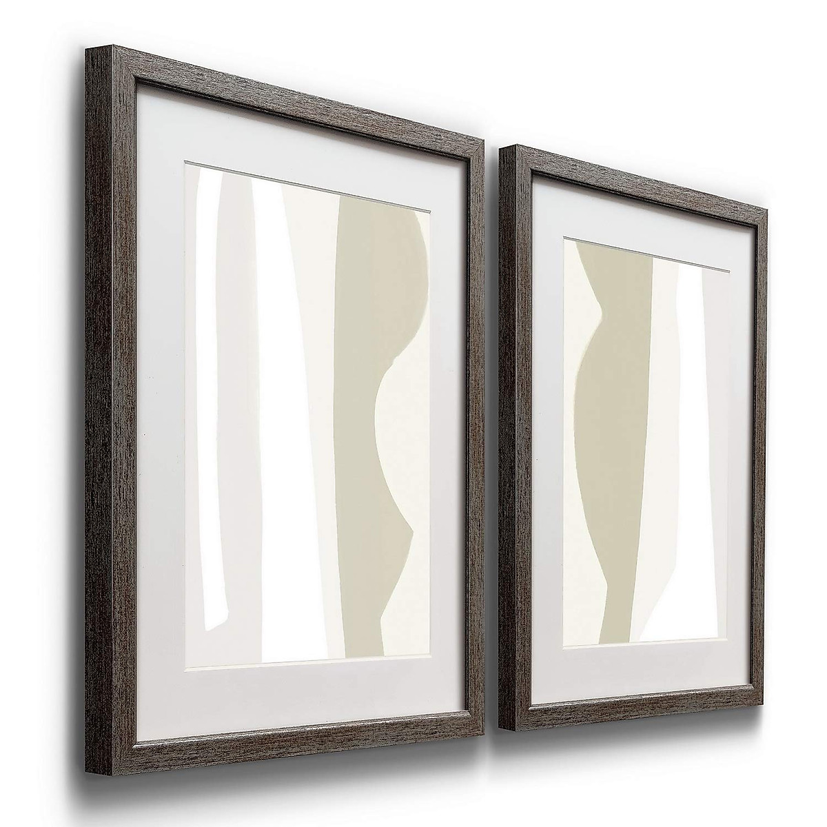 Abstract Wall Art, Rustic Silver Distressed Frame 2-Piece Wall Décor Set: Neutral, Geometric, Floral, Botanical, Modern, Contemporary, Home & Office, Ready to Hang 16x20 - Beige Fundamental