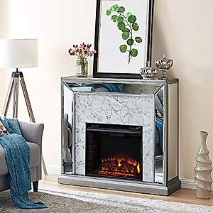 SEI Furniture Trandling Mirrored & Faux Electric Fireplace, Antique Silver/White Marble (AMZ9537201EF)