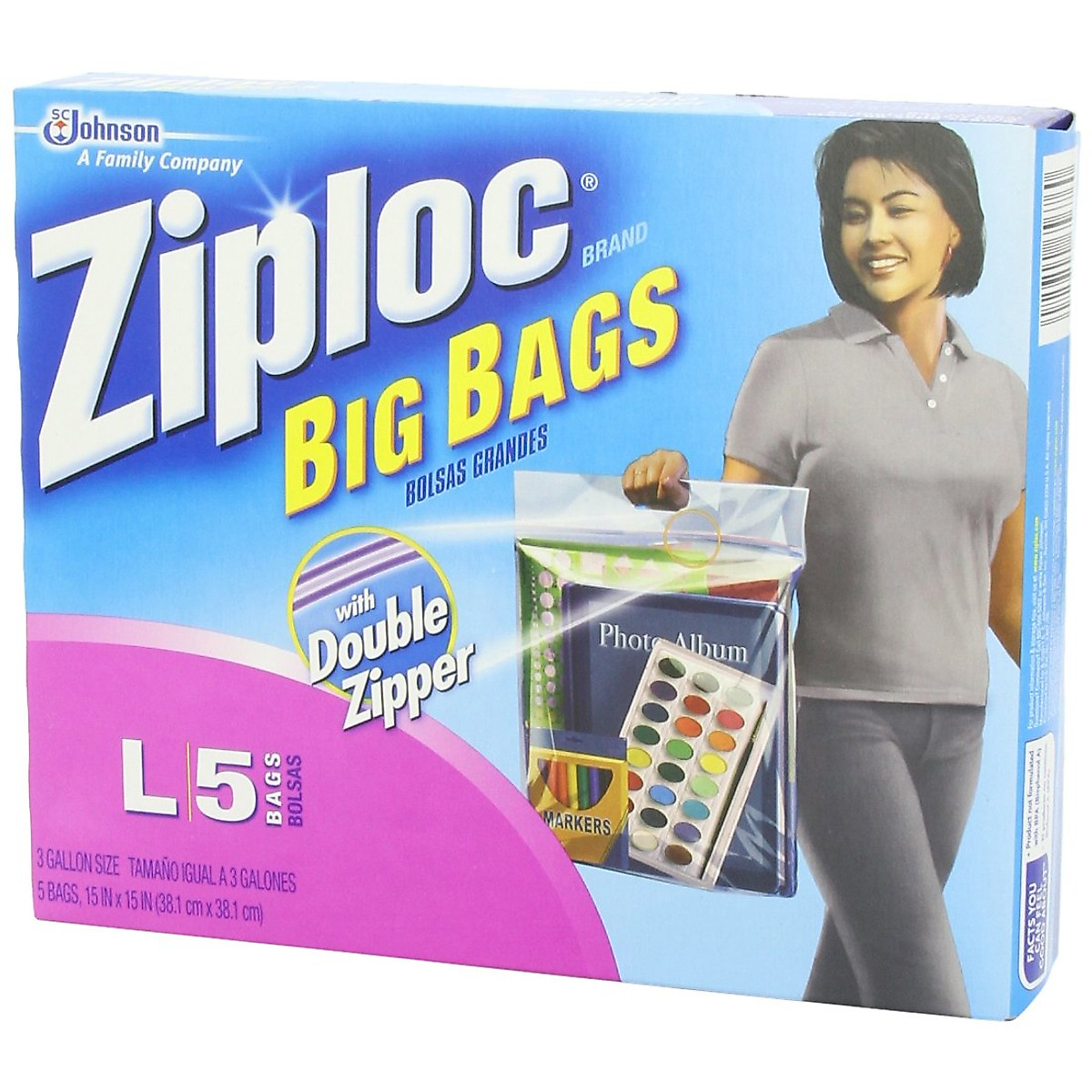 Ziploc Big Bags Clothes and Blanket Storage Bags for Closet Organization, Protects from Moisture, Large, 5 Count