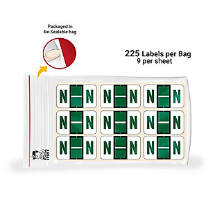 Doctor Stuff - File Folder Labels, Alphabet Letter N, Jeter/TAB 5100 - JXAM Series Compatible Alpha Stickers, Dark Green, 15/16" x 1-5/8", 225 Labels per Package