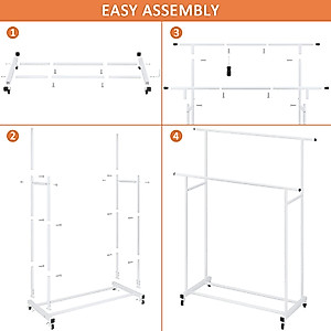 Calmootey Double Rod Clothing Garment Rack,Rolling Hanging Clothes Rack,Portable Clothes Organizer for Bedroom,Living Room,Clothing Store,White