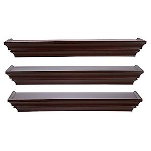 Pemberly Row Madison Contoured Floating Wall Shelf Espresso 24Inch Set of 3 MDF