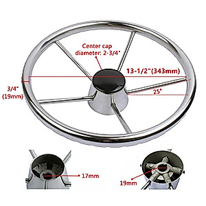 13-1/2“ Boat Steering Wheel Stainless Steel 5 Spoke Destroyer Style Steering Wheel with Knurling for Marine Yacht Boat
