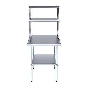 AmGood Stainless Steel Work Table with 12" Wide Double Tier Overshelf | Metal Kitchen Prep Table & Shelving Combo | NSF (Stainless Steel Table with Double Overshelves, 30" Long x 24" Deep)