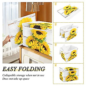 innewgogo Sunflowers Storage Bins with Lids for Organizing Foldable Storage Box With Lid with Handles Oxford Cloth Storage Cube Box for Books