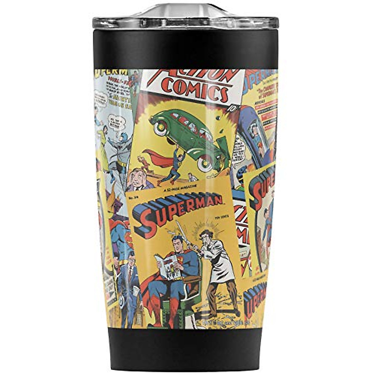 Logovision Superman Comic Covers Stainless Steel Tumbler 20 oz Coffee Travel Mug/Cup, Vacuum Insulated & Double Wall with Leakproof Sliding Lid | Great for Hot Drinks and Cold Beverages