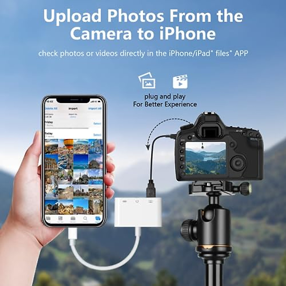 USB + 3.5mm AUX Adapter for iPhone/iPad, USB Camera Adapter and 3.5mm Headphone Audio Jack Adapter with iPhone Charger Splitter, 3 in 1 USB OTG Adapter for iPhone iPad,USB Flash Drive, Keyboard, Mouse