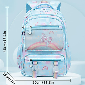 School Backpack for Girls, Lightweight Waterproof Cute Rainbow School Bookbag for Teen Kids Students Elementary (Rainbow Pink)
