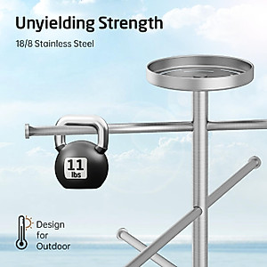 Natural Marble Outdoor Towel Rack with Weighted Base, KES 5-feet Outdoor Towel Rack for Hot Tub 18/8 Stainless Steel, Adjustable 3 Arms with Storage Tray, Brushed Finish OTR200-2