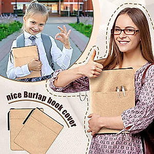 4 Pcs Book Cover for Book Lovers Burlap Book Cover with Zipper Book Protector Pouch Washable Fabric for Teen Adult Gift Teacher Student, 9.06 x 11.41 Inch
