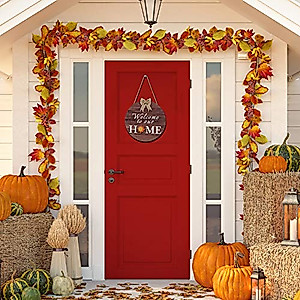 Interchangeable Seasonal Welcome Sign Halloween Front Door Decor Rustic Wood Welcome to Our Home Sign Wall Hanging Porch Decoration for Halloween Christmas Fall Winter Thanksgiving Holiday (Brown)