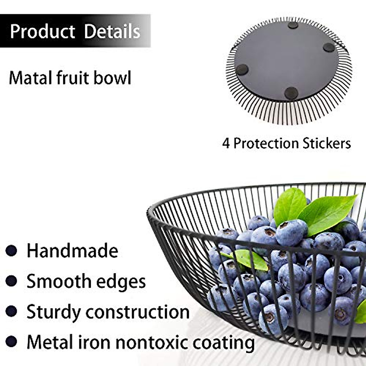 TEETOOKEA Metal Wire Fruit Basket, Creative Minimalist Housewares Metal Iron Fruit Storage Bowls Holder for Kitchen Counter, Home Decor, Table Centerpiece Decorative (Hemisphere)