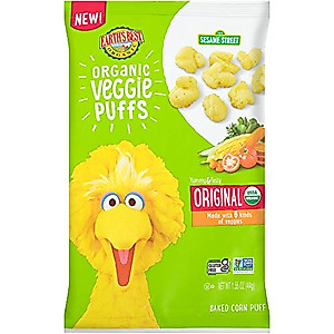 Earth's Best Organic Kids Snacks, Sesame Street Toddler Snacks, Organic Veggie Puffs, Gluten Free Snacks for Kids 2 Years and Older, Original, 1.55 oz Bag