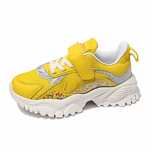 Rollepocc Kids Tennis Shoes Running Sports Shoes Breathable Athletic Shoes Lightweight Walking Shoes Fashion Sneakers for Girls Little Kid 2 Yellow