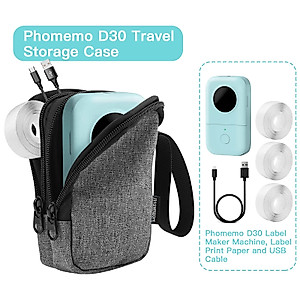 Labels Makers Case Compatible with Phomemo D30 Label Maker/Memoking D30 label maker/NiiMbot D11, Mini Labeler Printer Carrying Bag Organizer with Pockets for Tape Paper Roll and Accessories, CASE ONLY